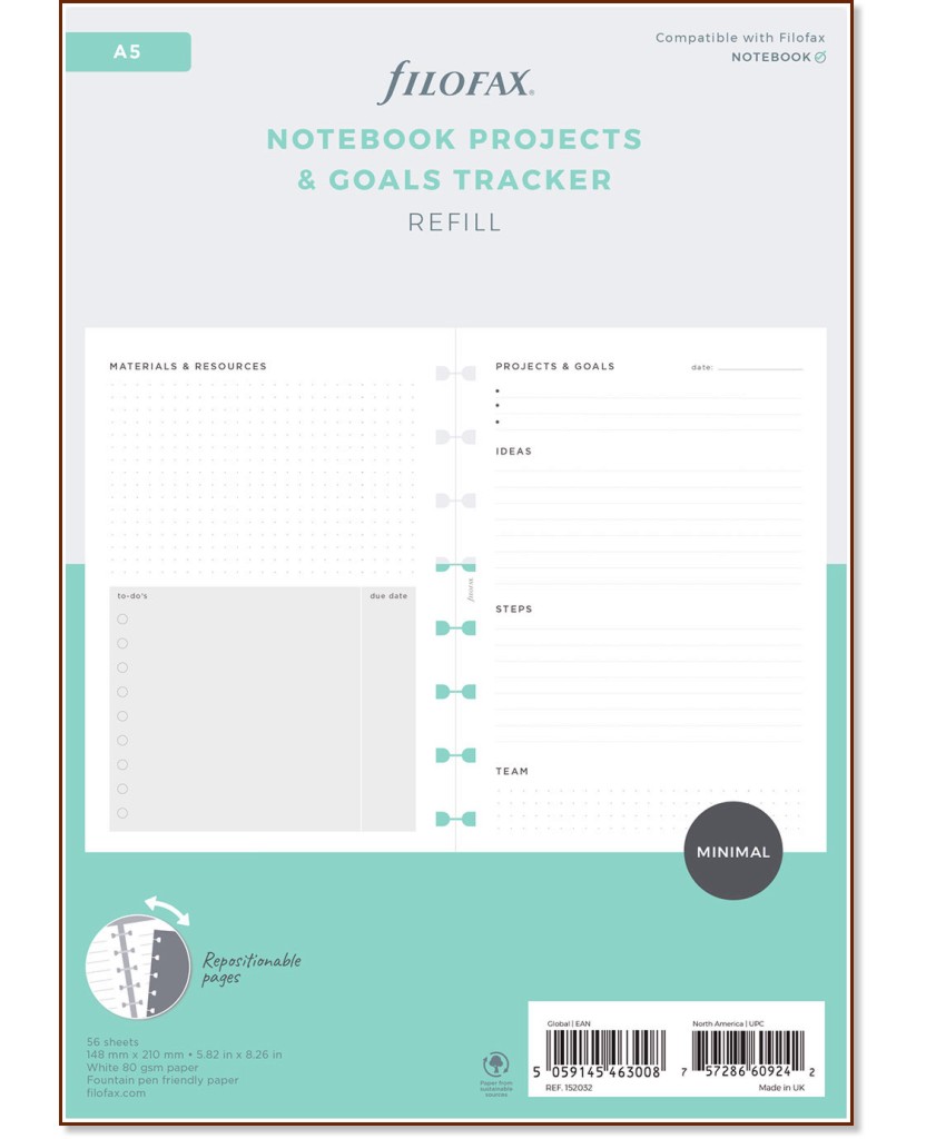 Пълнител за тефтер projects and goals tracker Filofax - store.bg