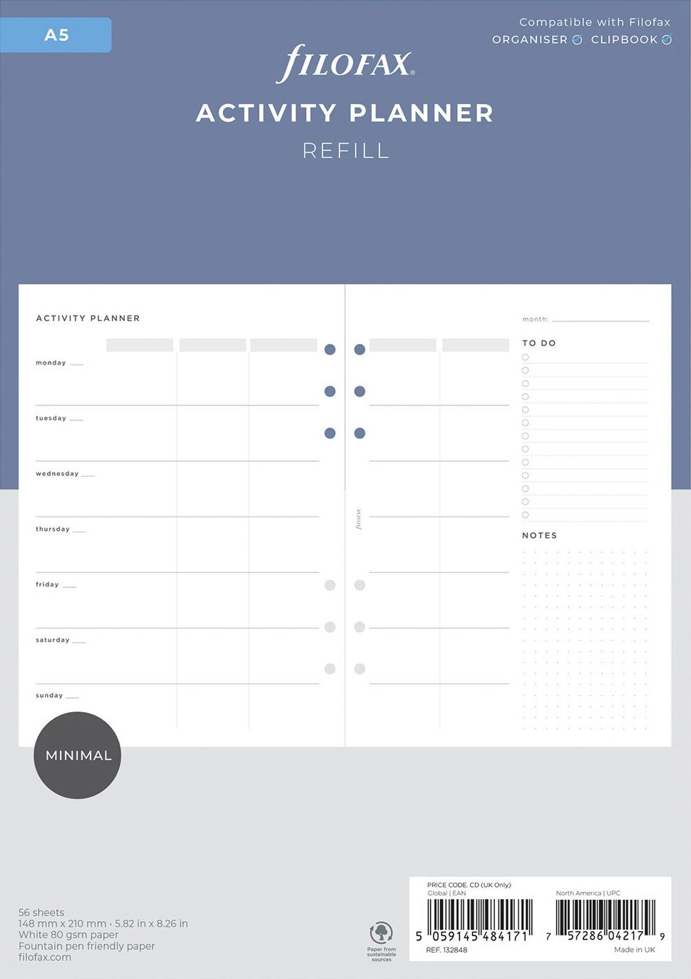 Пълнител за органайзер Седмичен планер Filofax А5 - store.bg